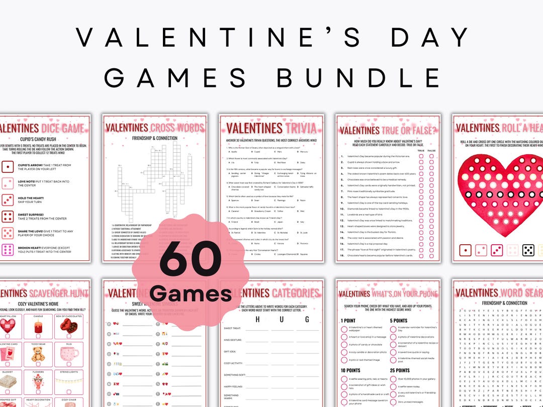 Valentine's Games Bundle – 60 Printable Games – Family Games ...