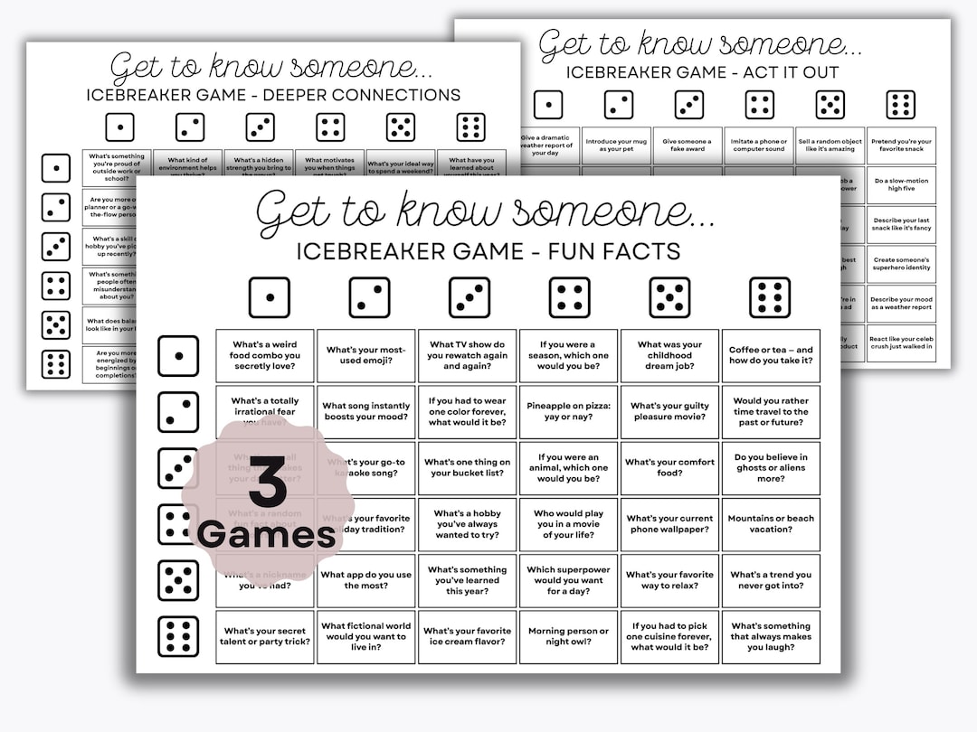 Ice Breaker Dice Game - 3 Different Versions - Get to Know You - Deep ...