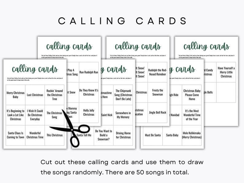 Christmas Song Bingo Game - 60 Unique Prefilled Bingo Sheets - Ready-to ...