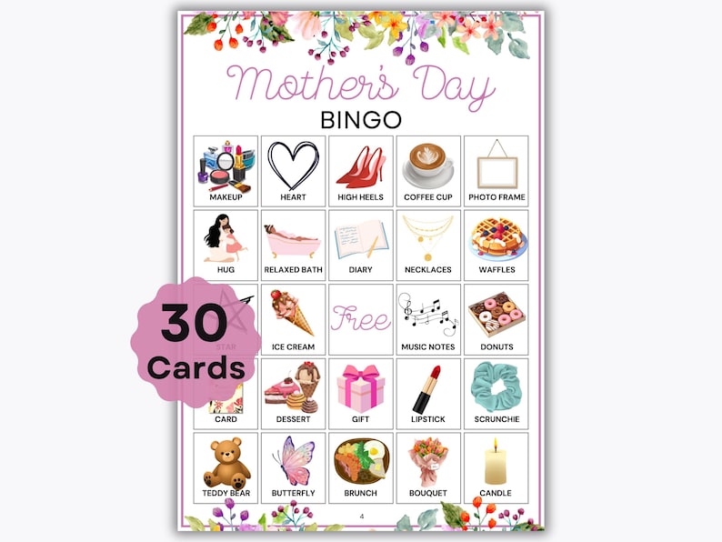 Mother’s Day Bingo – 30 Unique Game Cards – Printable Mother’s Day ...