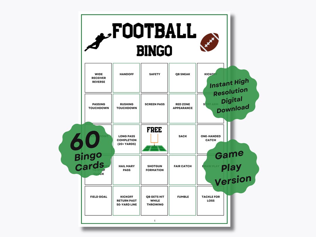 Football Bingo Game - 60 Unique Prefilled Bingo Sheets - Ready-to-play ...