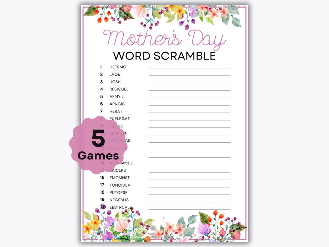 Mother's Day Word Scramble Game – 5 Printable Puzzles – Printable Game ...