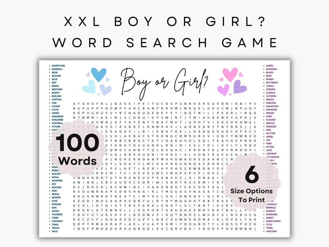 Giant XXL Boy or Girl Word Search – Gender Reveal Party – 100 Baby ...