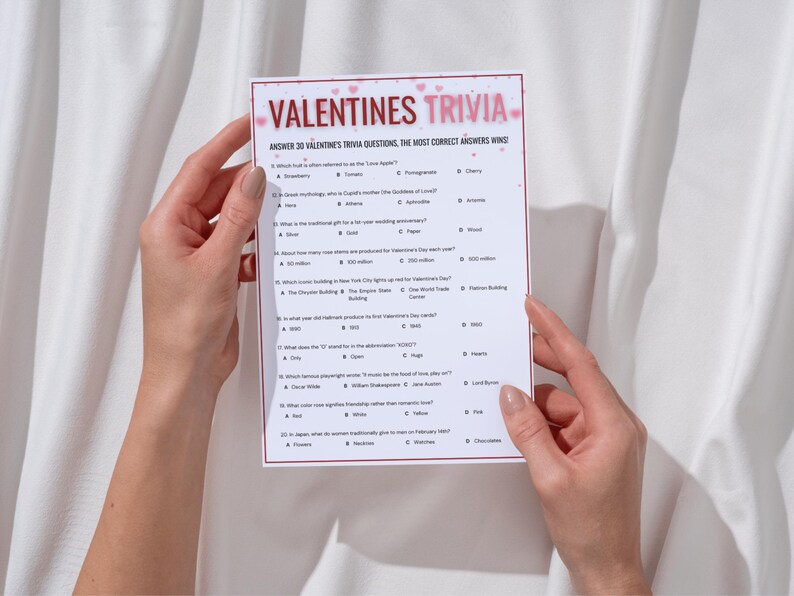 Valentine's Day Trivia Game - 30 Trivia Questions - Afternoon Party ...