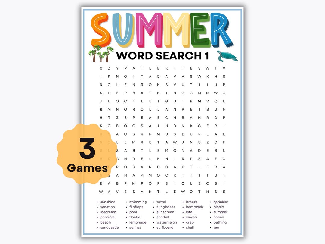Summer Word Search Games - 3 Printable Summtertime Games - Fun Summer ...