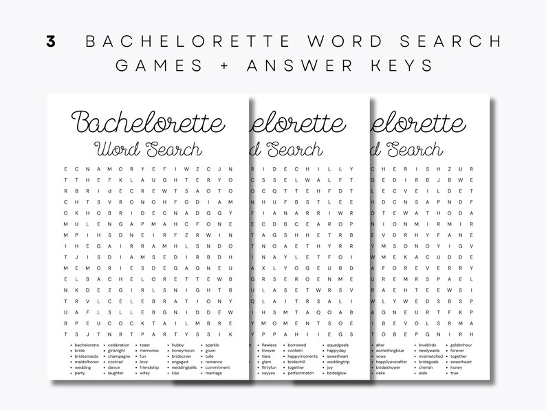 3 Bachelorette Word Search Games - Printable Puzzles - Fun Word Game ...