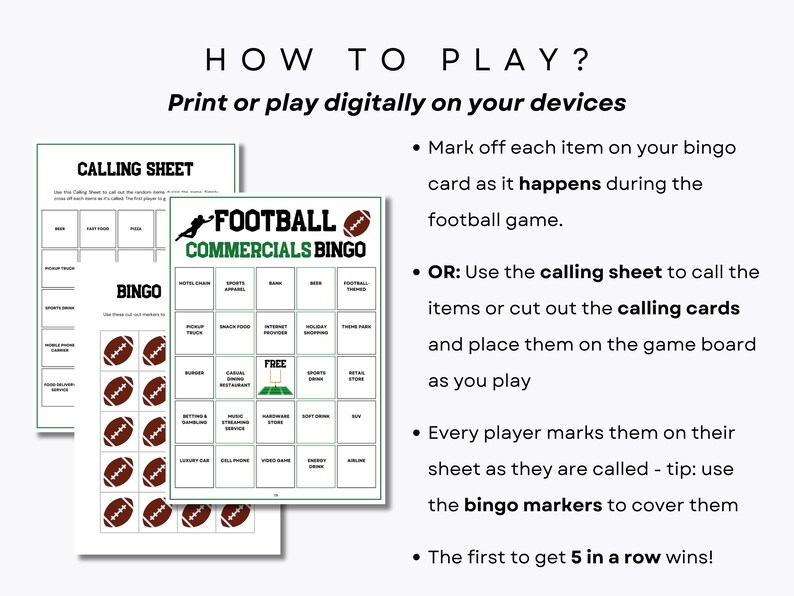 Football Bingo Game - 60 Unique Prefilled Bingo Sheets - Game Day ...