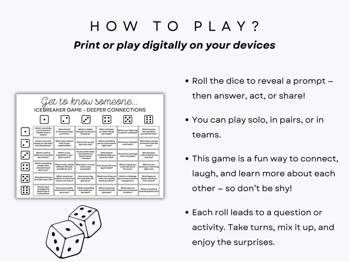 Ice Breaker Dice Game - 3 Different Versions - Get to Know You - Deep ...