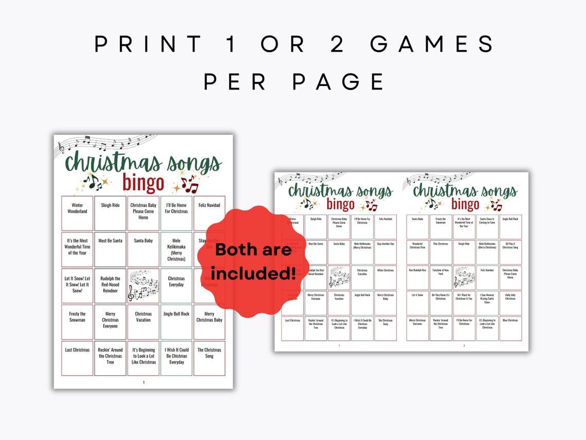 Christmas Song Bingo Game - 60 Unique Prefilled Bingo Sheets - Ready-to ...