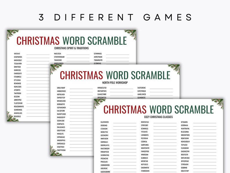 Giant XXL Christmas Word Scramble Game - 60 Words - 3 Printable Puzzles ...