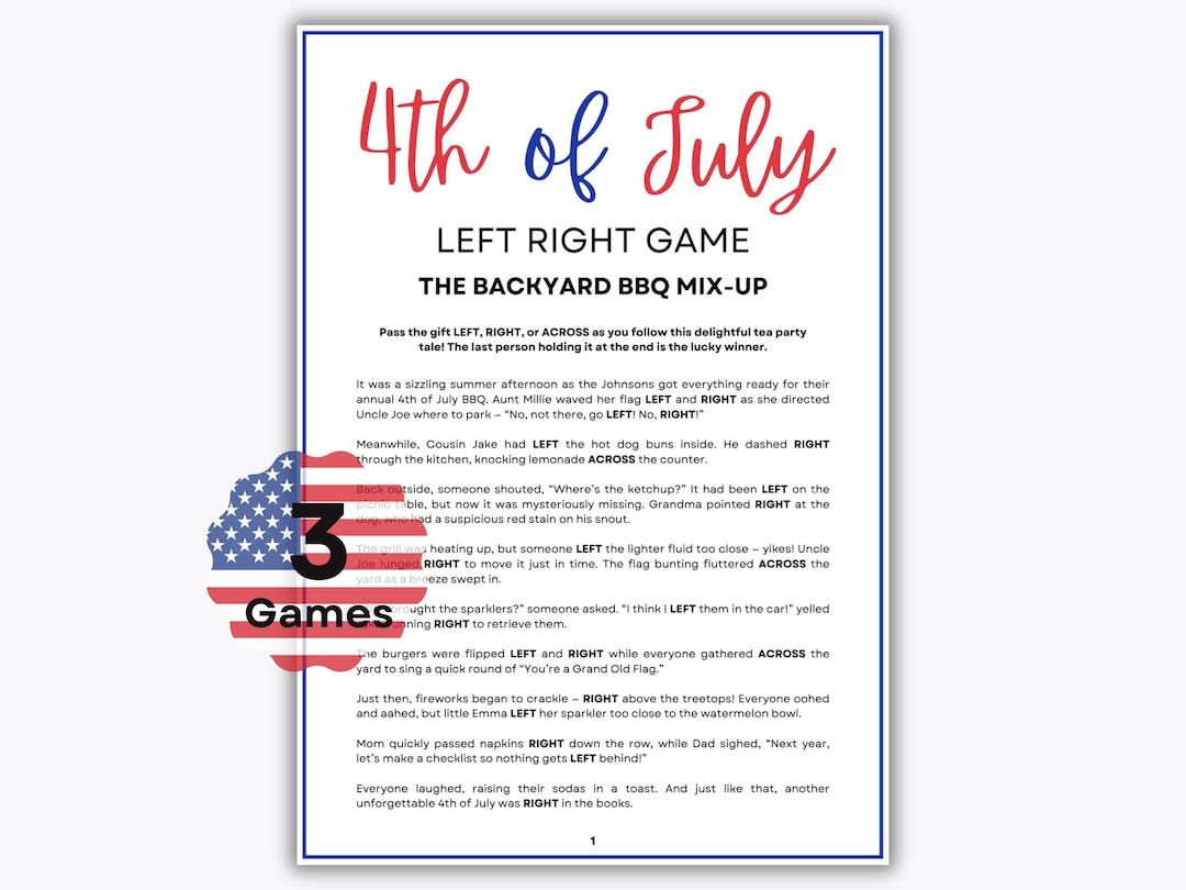 4th of July Left Right Games - 3 Patriotic Games - Family Activity ...