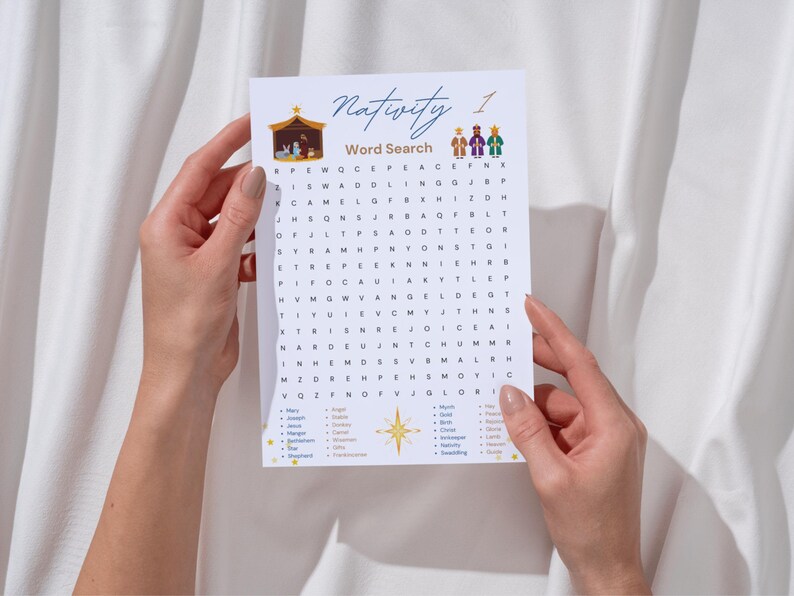 Nativity Word Search Game - 3 Printable Puzzles - Festive Holiday Party ...