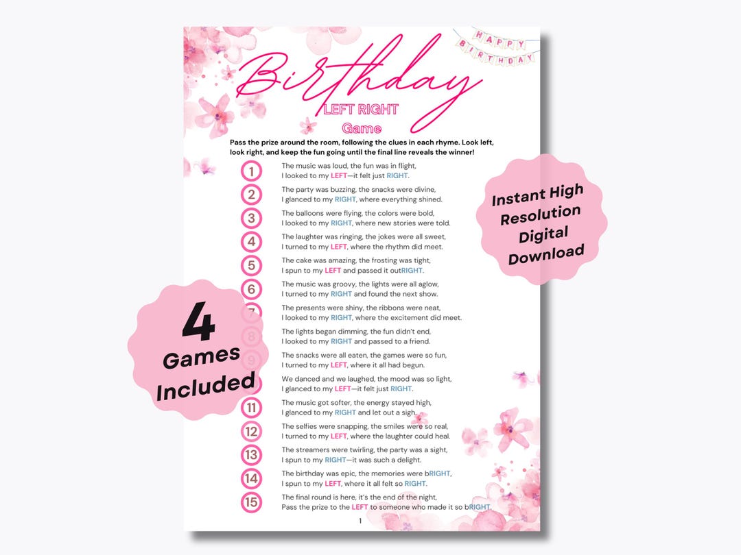 Left Right Birthday Game - 4 Left Right Games - Game Printables - Teen ...