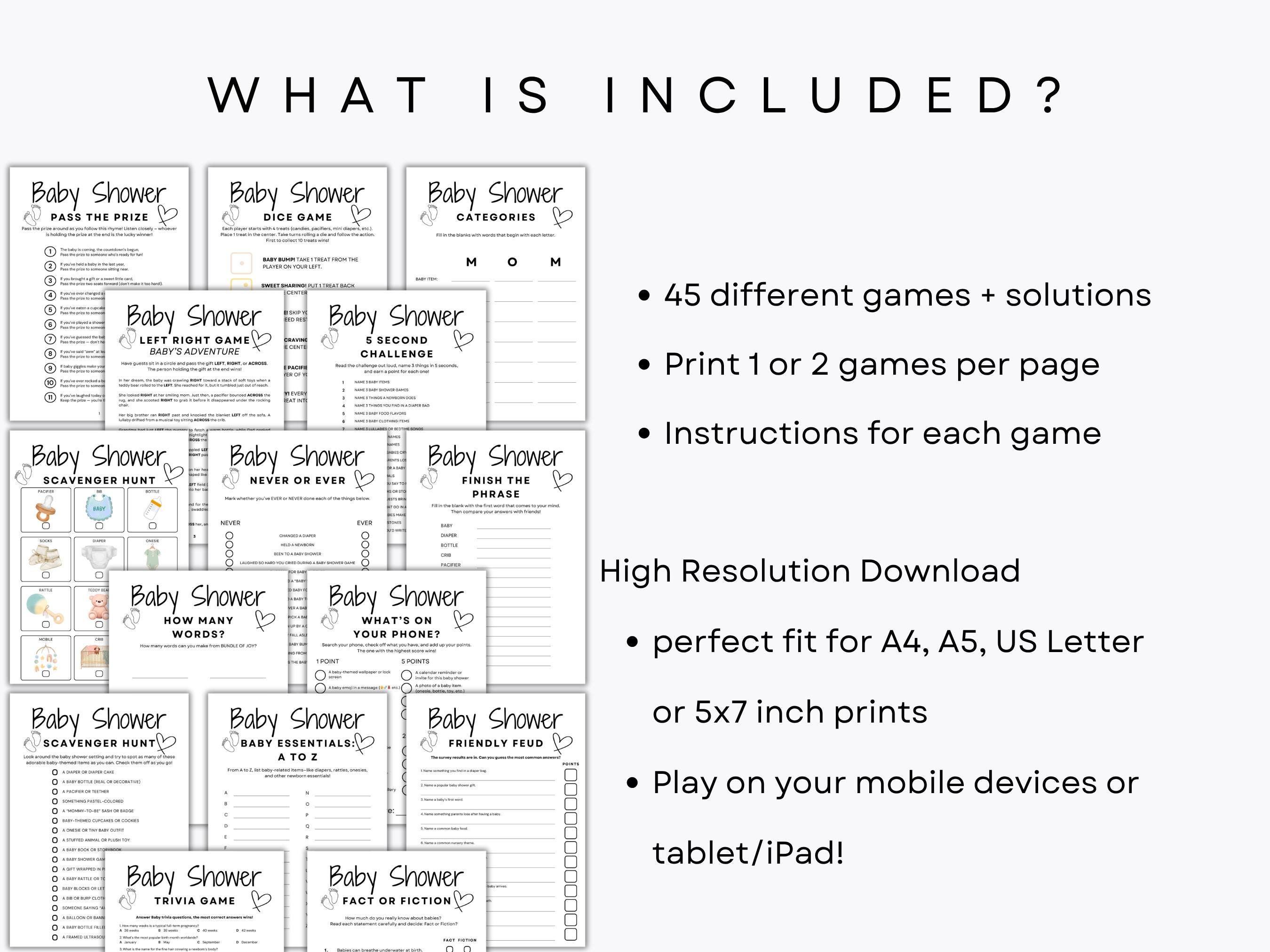 Baby Shower Games Bundle – 45 Printable Games – Icebreaker Party ...