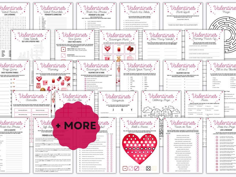 Valentine's Games Bundle – 60 Printable Games – Valentines Activities ...