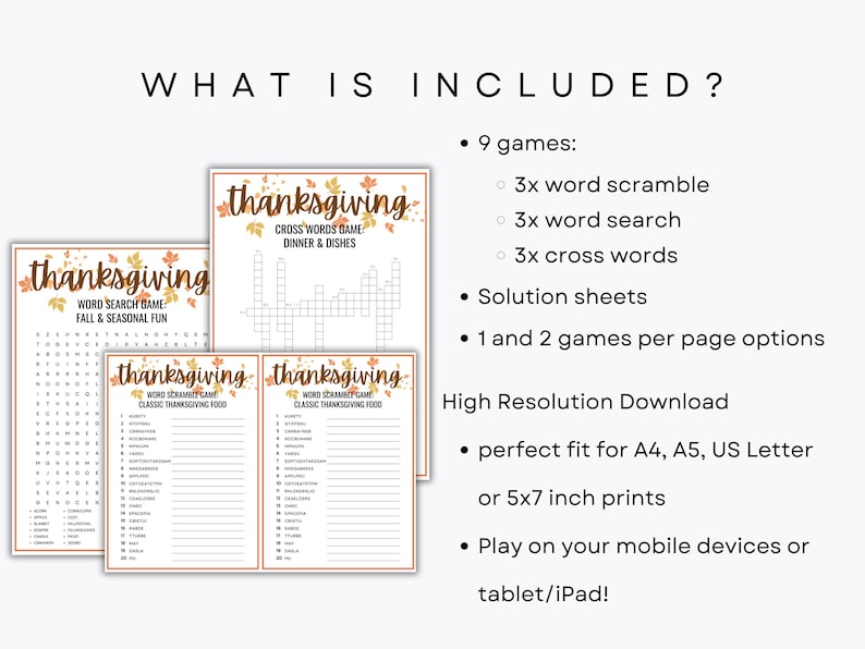 Thanksgiving Word Game Bundle – 9 Printable Games – Icebreaker Activity ...