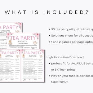 Tea Party Etiquette Trivia Game - 30 Trivia Questions - Afternoon Party ...
