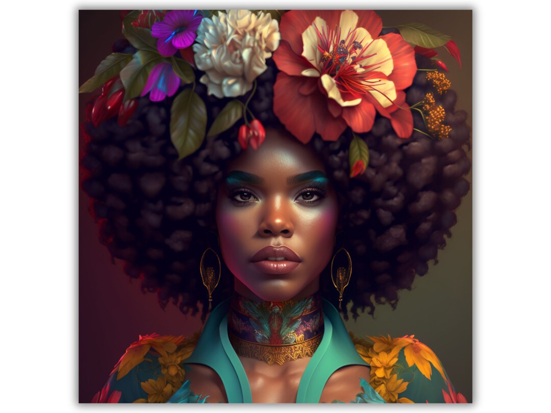 Beautiful Black Queen With Flowers #1 - AI Art, High Resolution Digital ...