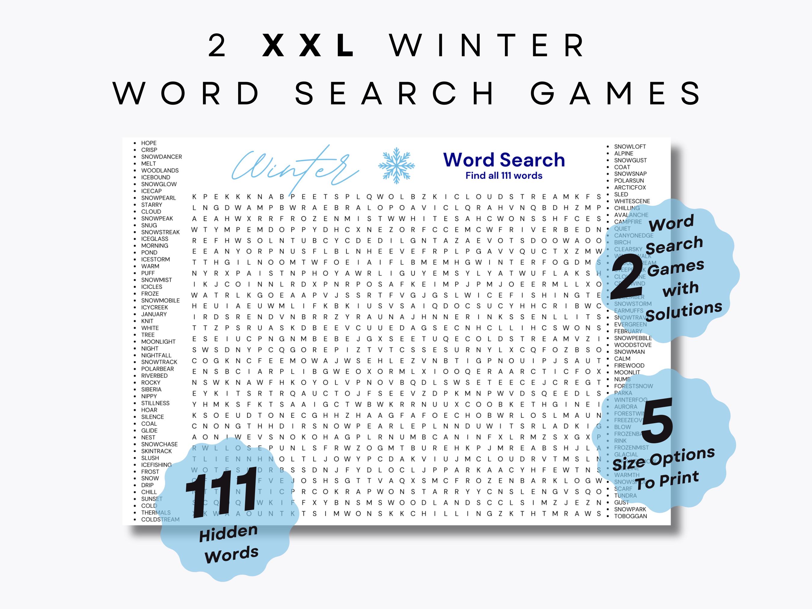 Giant XXL Winter Word Search Game - 111 Words - 2 Printable Puzzles ...