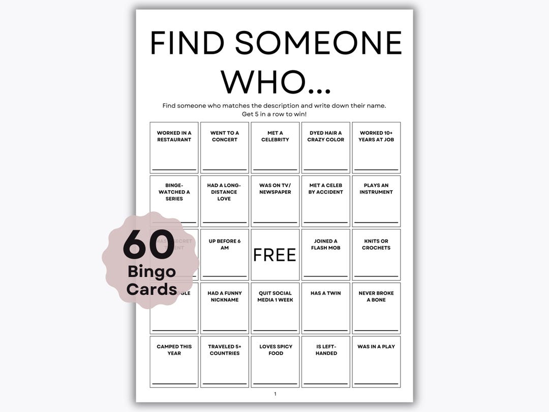 Ice Breaker Bingo Printable Find Someone Who Game - Conversation ...