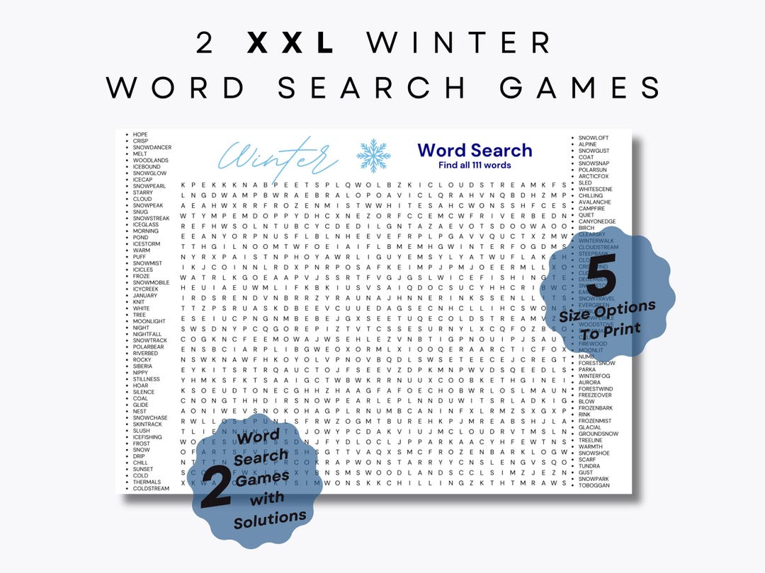 Giant XXL Winter Word Search Game 2 Printable Puzzles Fun Winter Game ...