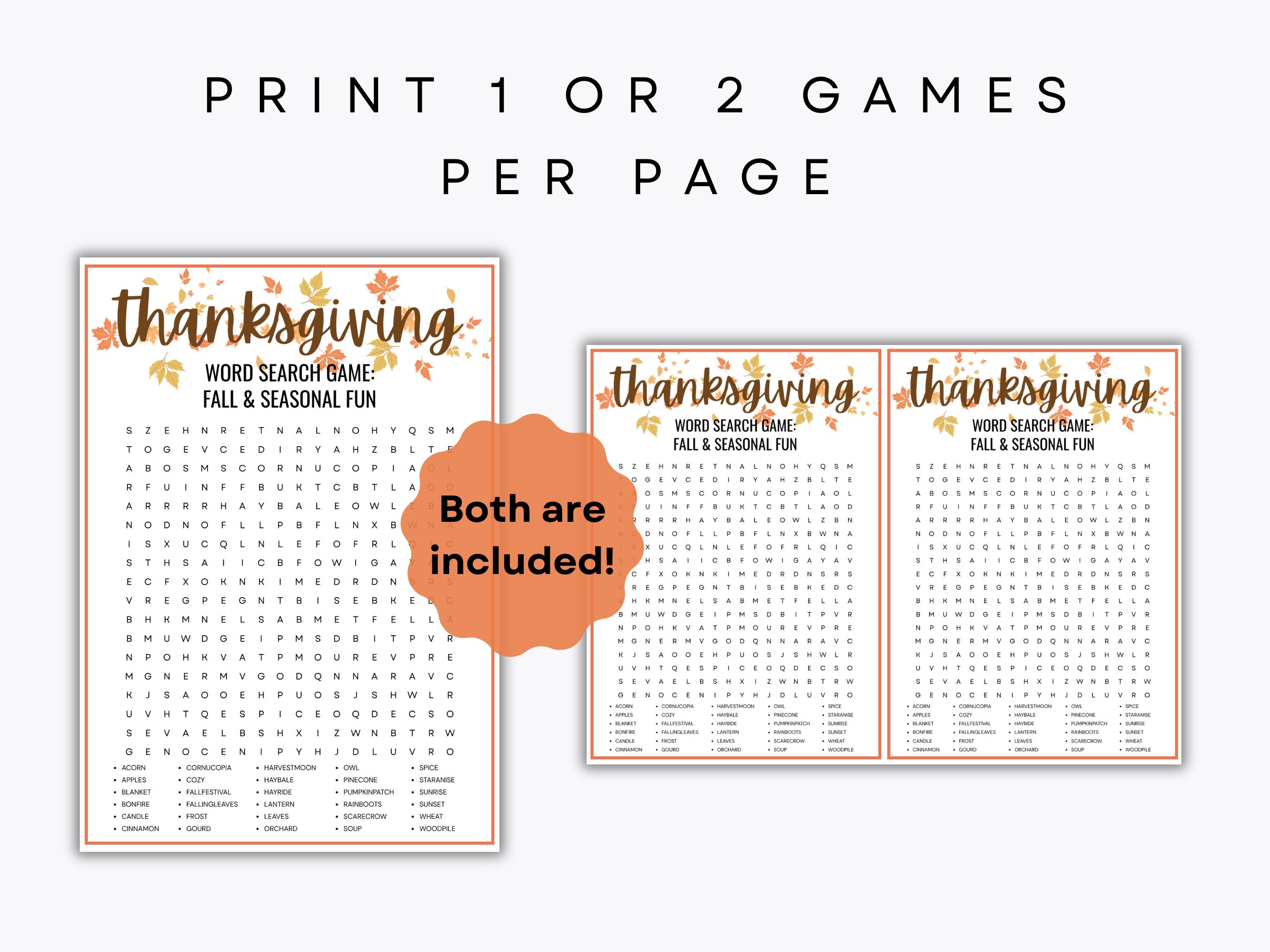 Thanksgiving Word Game Bundle – 9 Printable Games – Icebreaker Activity ...