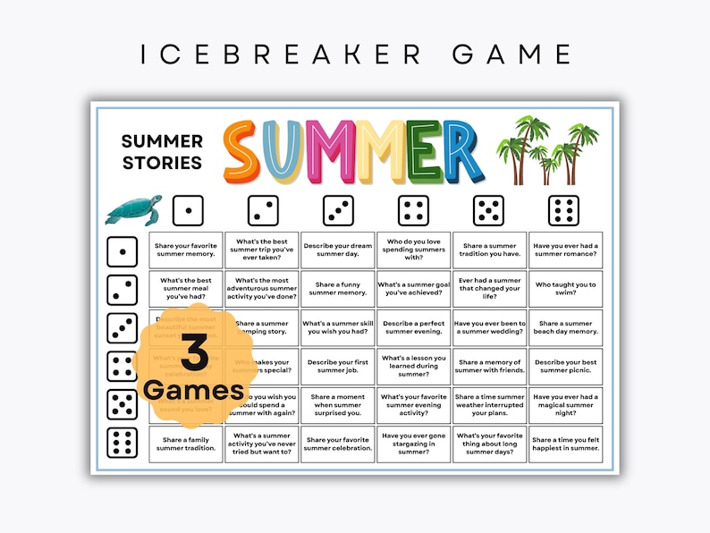 Summer Ice Breaker Dice Game - 3 Different Versions - Get to Know You ...