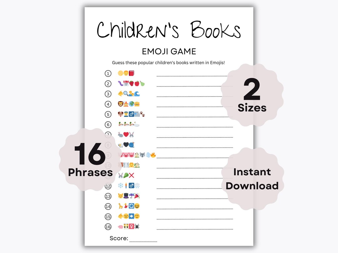 Children's Book Emoji Pictionary - Emoji Printable - Baby Shower Emoji ...