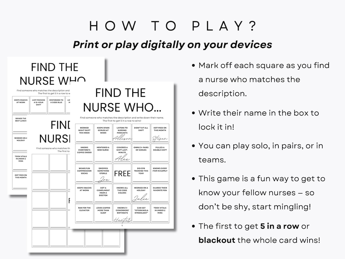 Find the Nurse Who… - Printable Nurses Week Ice Breaker Bingo - 60 ...
