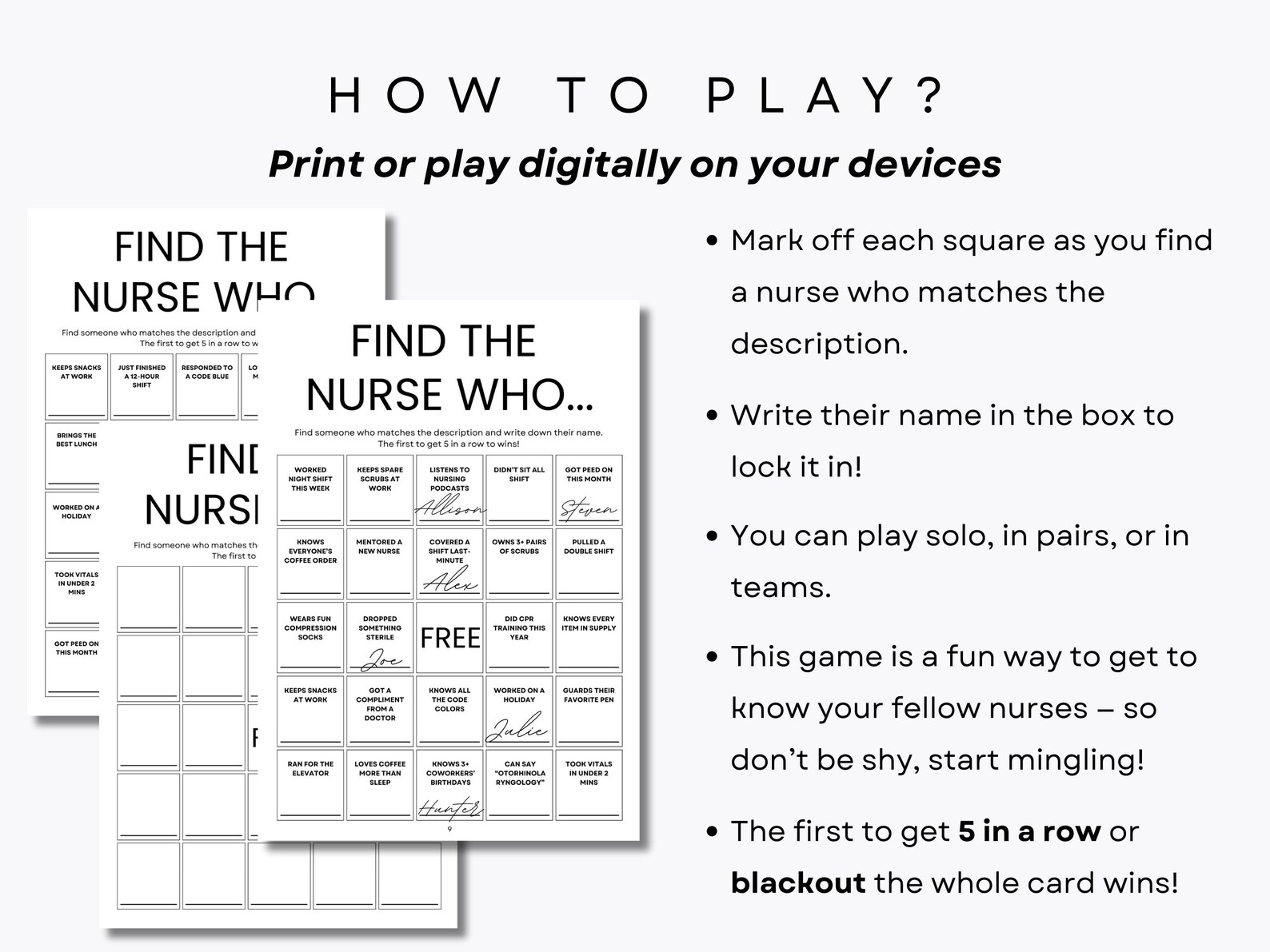 Find the Nurse Who… - Printable Nurses Week Ice Breaker Bingo - 60 ...