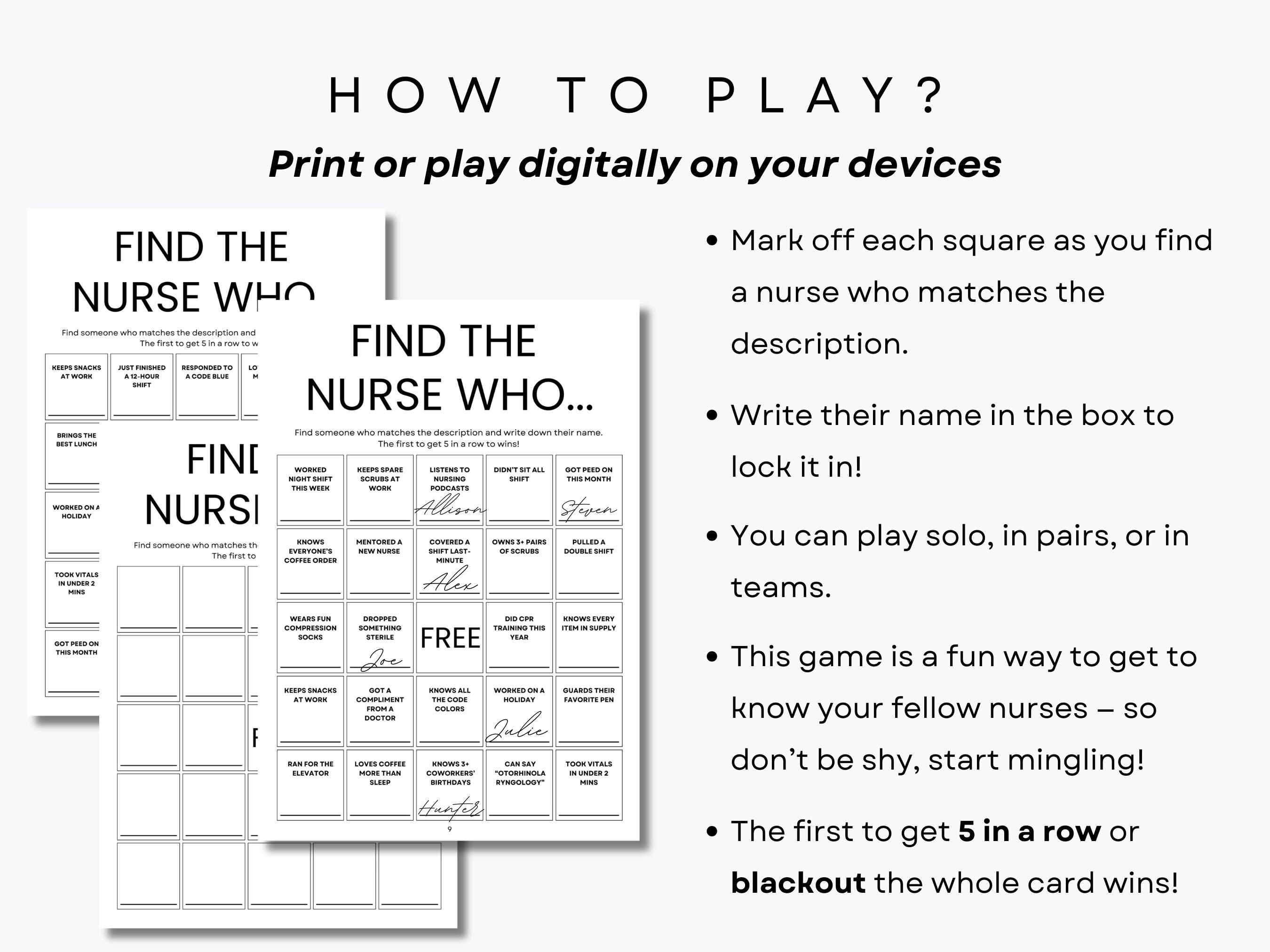 Find the Nurse Who… - Printable Nurses Week Ice Breaker Bingo - 60 ...
