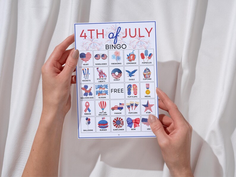 4th of July Bingo – 60 Cards – Printable Independence Day Activity ...
