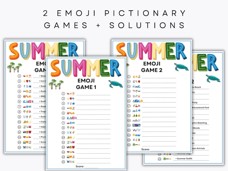 2 Summer Emoji Pictionary Game – Printable Games – Summer Parade Party ...
