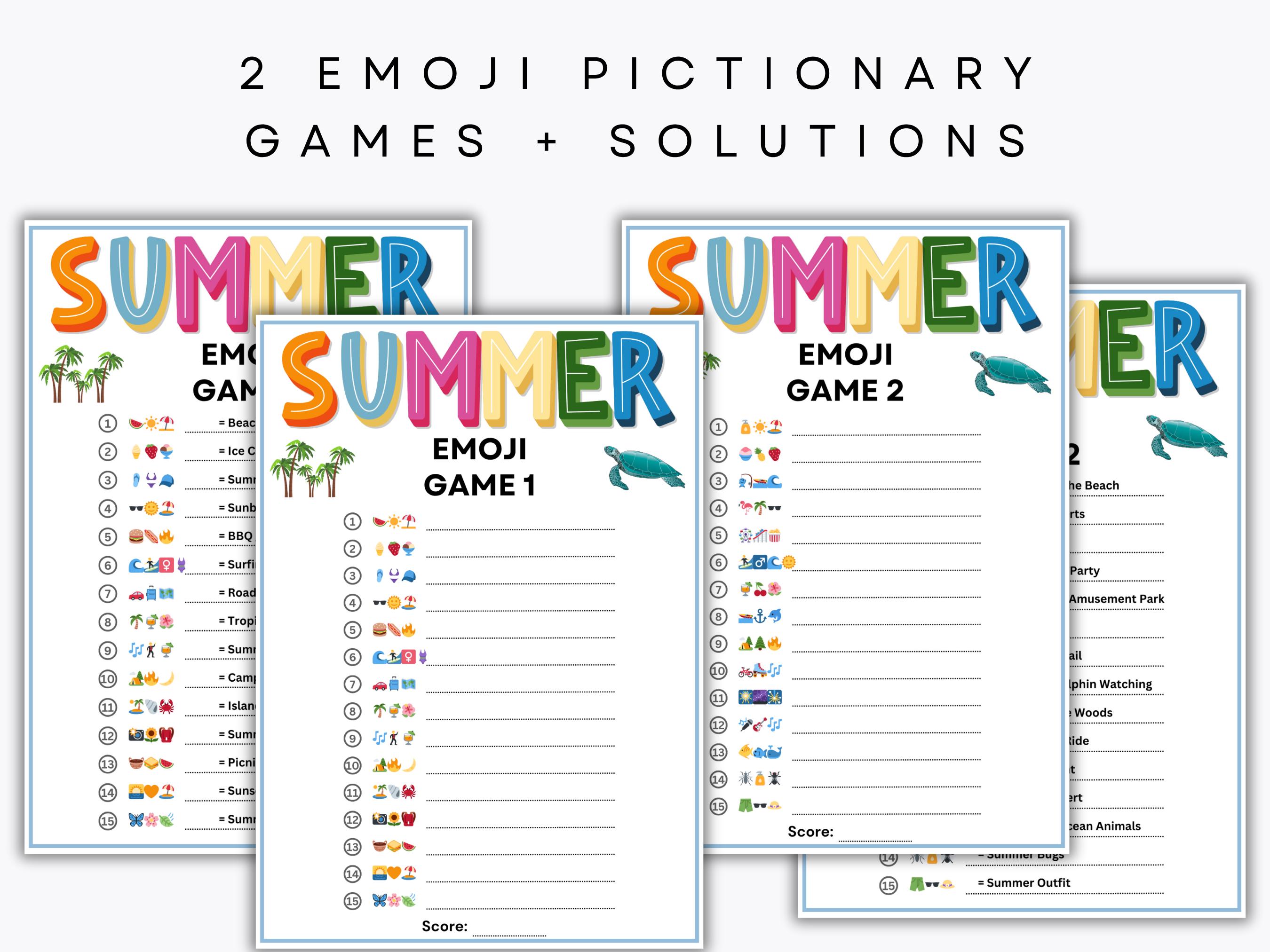 2 Summer Emoji Pictionary Game – Printable Games – Summer Parade Party ...