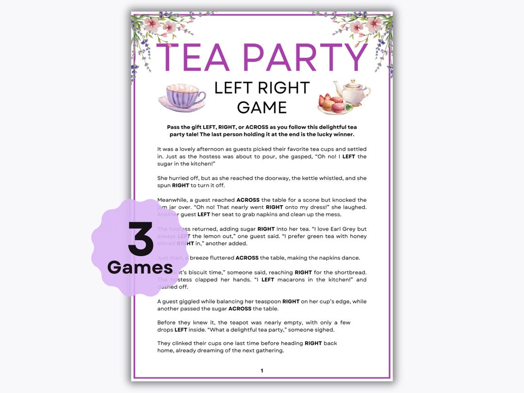 3 Tea Party Left Right Games - Afternoon Tea Stories - Family Activity ...