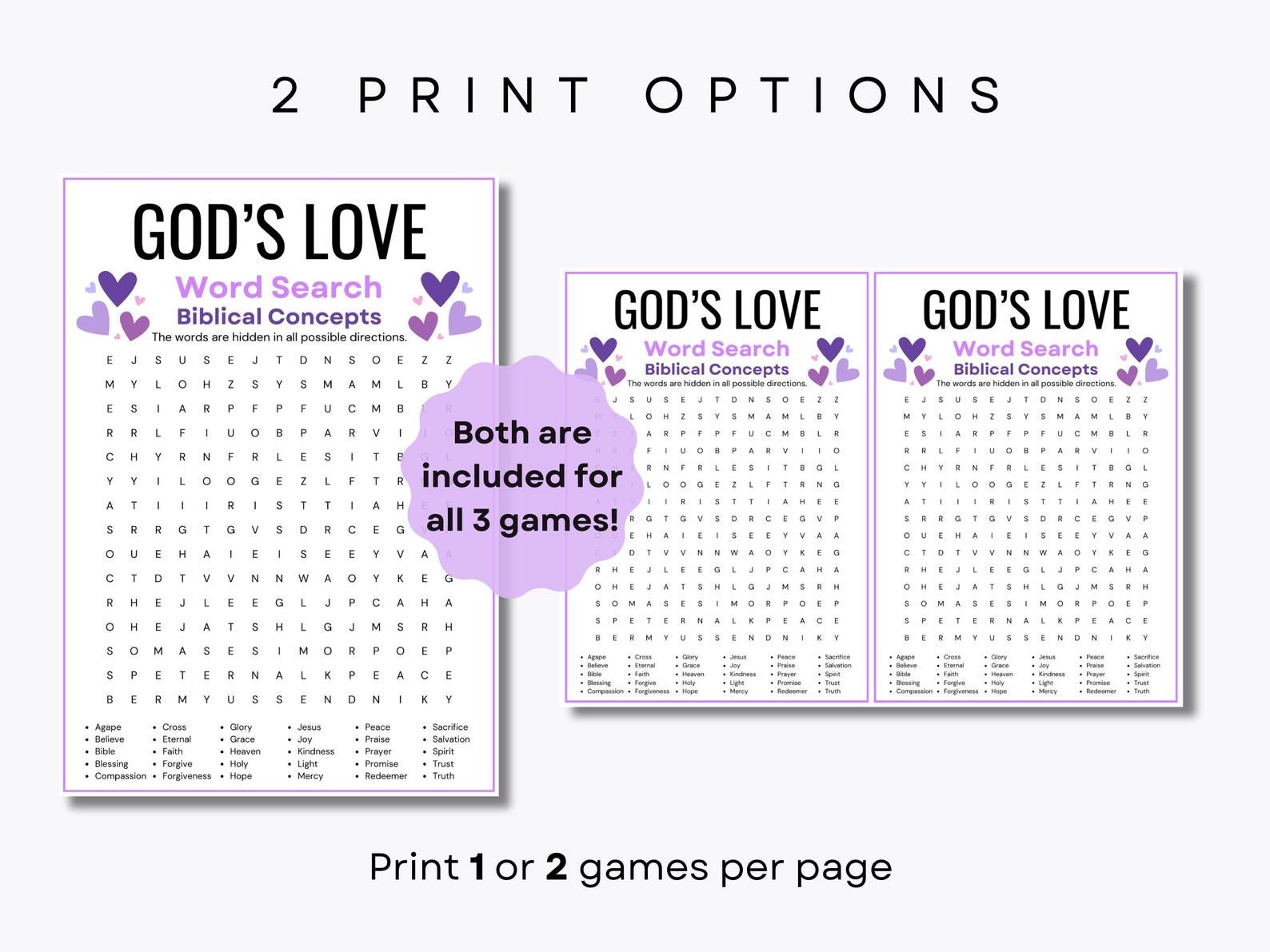 Gods Love Word Search Games - 3 Printable Games - Church Games - Bible ...