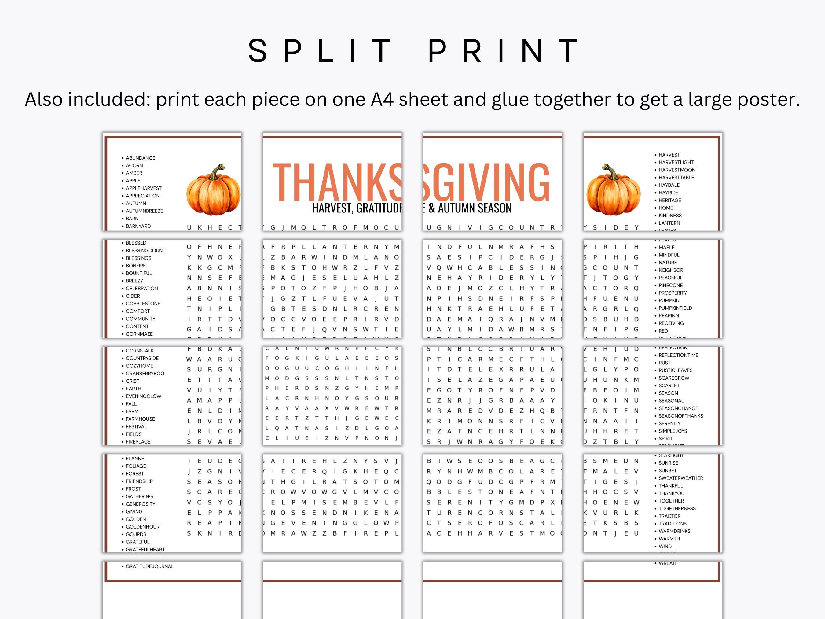 Giant XXL Thanksgiving Word Search Game - 100 Words - 3 Printable ...
