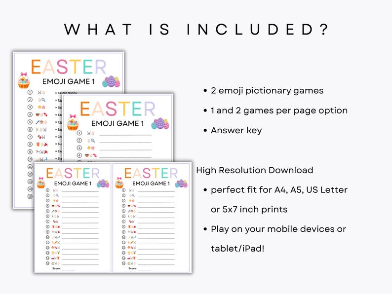 2 Easter Emoji Pictionary Game – Printable Games – Festive Spring Party ...
