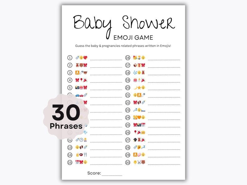 Baby Shower Emoji Pictionary Game Printable - Baby Shower Game - Gender ...
