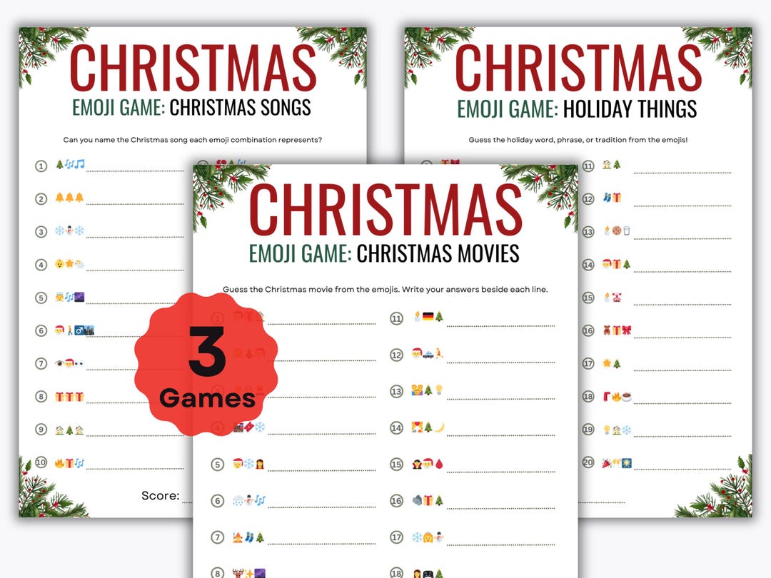 Chrismas Emoji Games – 3 Printable Puzzles – Family Activity – Holiday ...