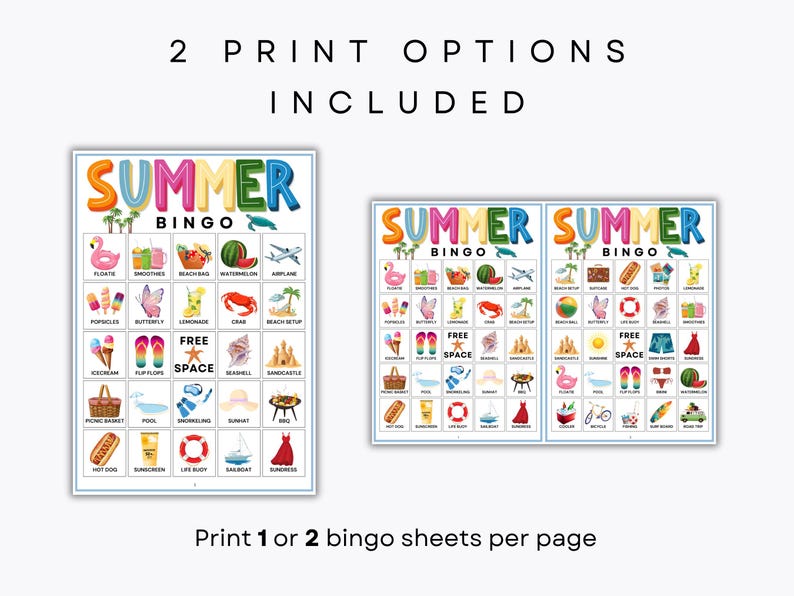 Summer Bingo – 30 Cards – Printable Summer Game – Entertaining Activity ...