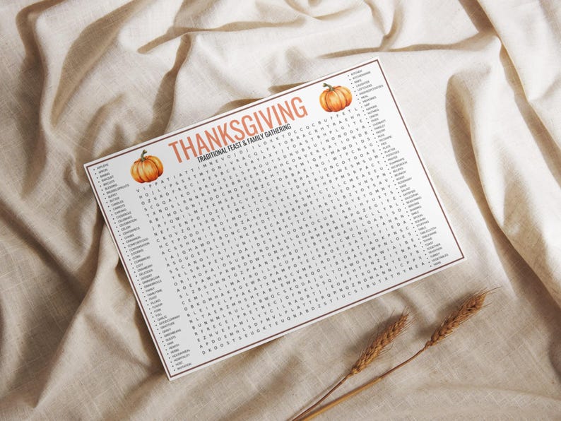 Giant XXL Thanksgiving Word Search Game - 100 Words - 3 Printable ...