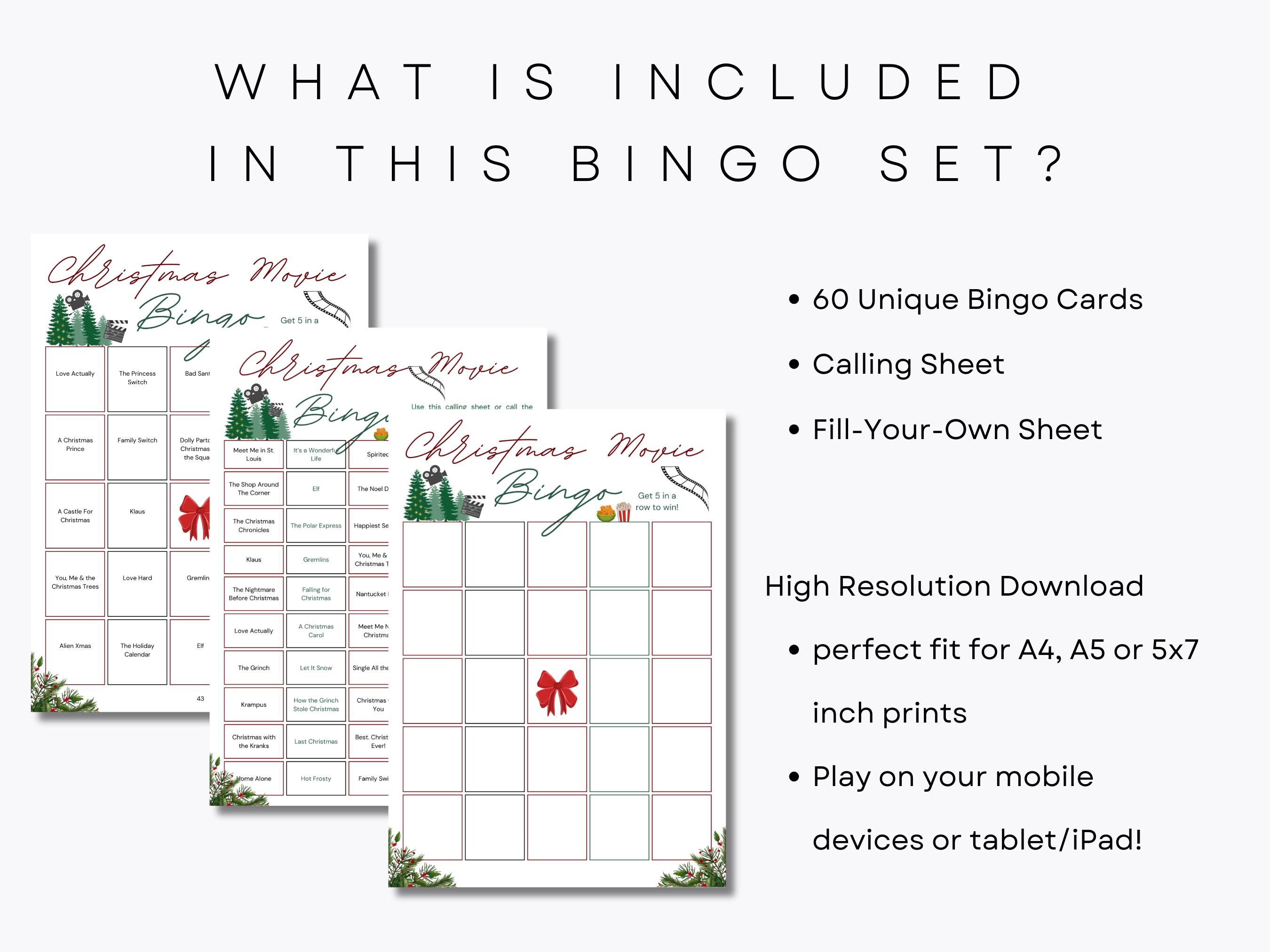 Christmas Movie Game - 60 Unique Prefilled Bingo Sheets - Ready-to-play ...