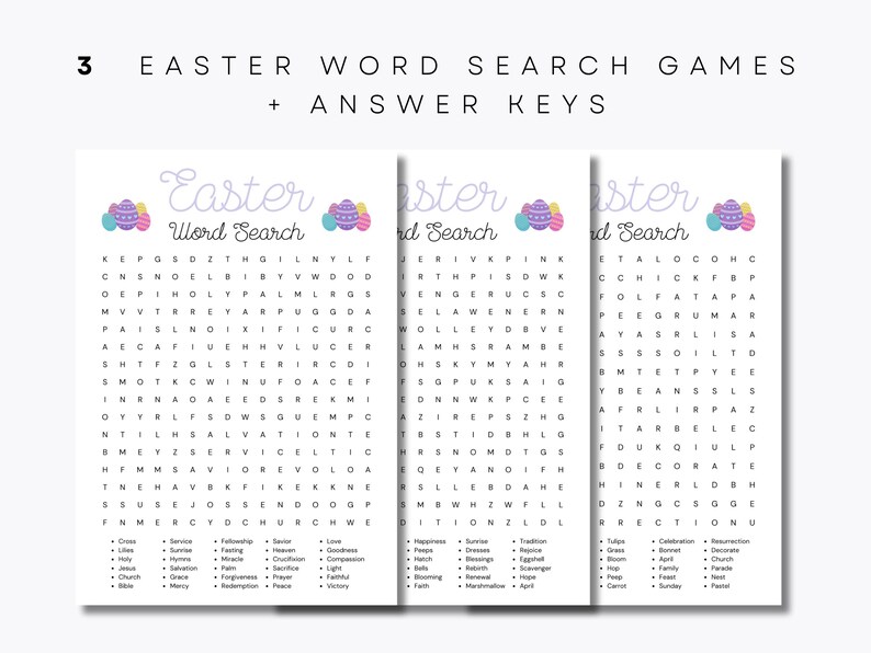 3 Easter Word Search Game - Printable Puzzles - Fun Worksheet ...