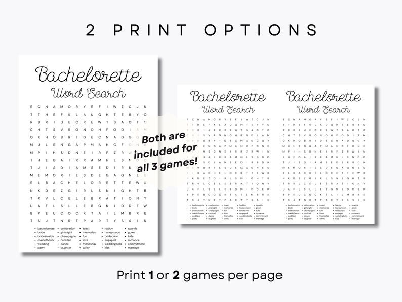 3 Bachelorette Word Search Games - Printable Puzzles - Fun Word Game ...