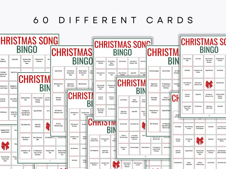 Christmas Song Bingo Game - 60 Unique Prefilled Bingo Sheets - Ready-to ...