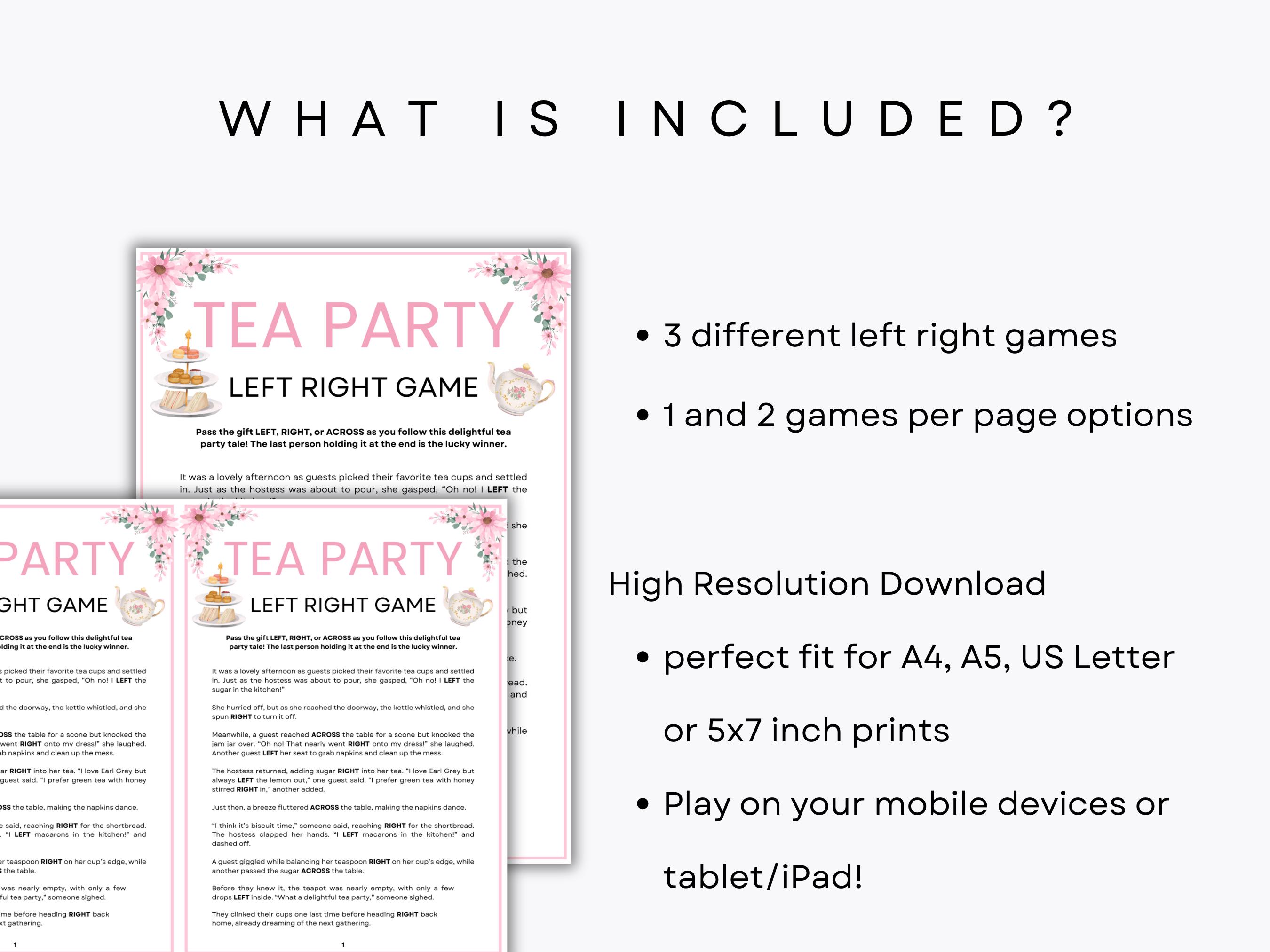 3 Tea Party Left Right Games - Afternoon Tea Stories - Family Activity ...