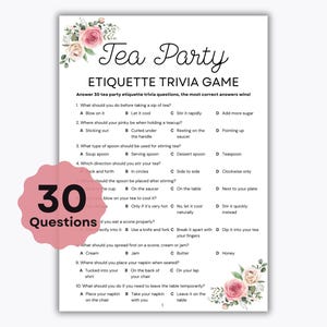 Tea Party Etiquette Trivia Game - 30 Trivia Questions - Afternoon Party ...