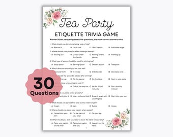 Tea Party Etiquette Trivia Game - 30 Trivia Questions - Afternoon Party ...