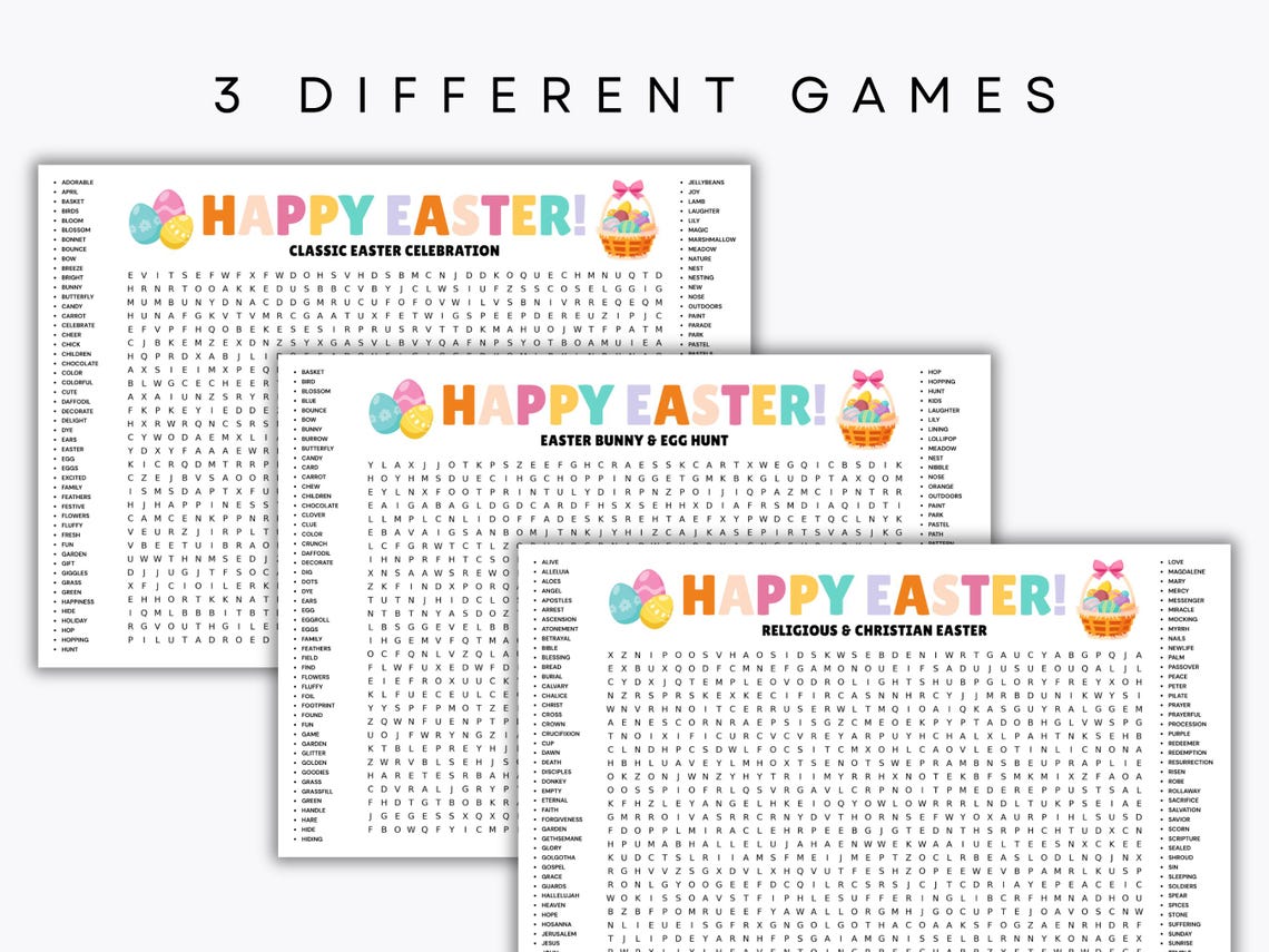 Giant XXL Easter Word Search Game - 100 Words - 3 Printable Puzzles ...
